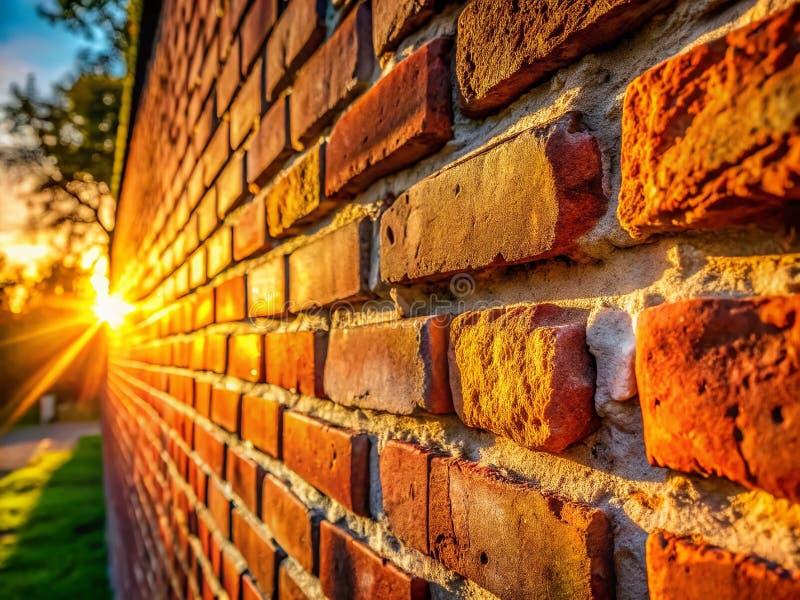 Golden Hour Sunlight Piercing through Weathered Red Brick a Rustic ...