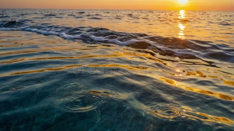 Golden Hour Sunlight Reflecting on Gentle Ocean Waves Creating ...