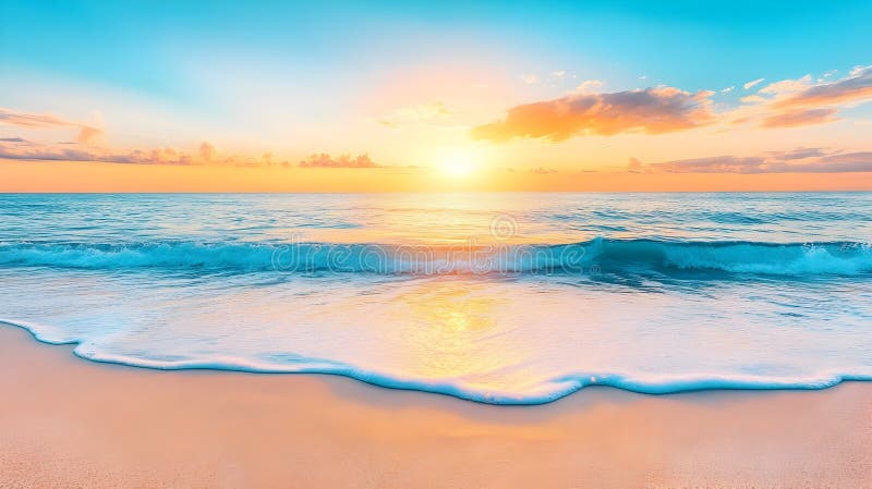 Golden Hour Sunset Over Tropical Beach Stock Illustration ...