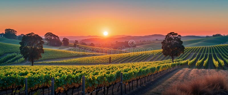 Golden Hour Sunset Over Rolling Hills Landscape Painting Stock Photos ...