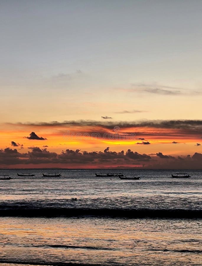 Golden Hour Sunset Sky in Kuta Beach, Bali Stock Image - Image of ...