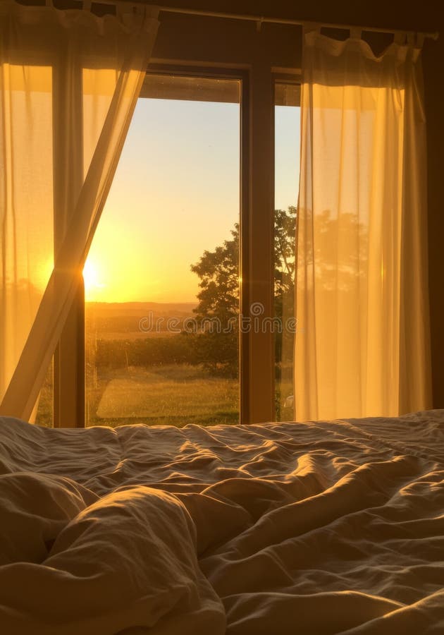 Golden Hour Sunset View from Bedroom Window Stock Illustration ...