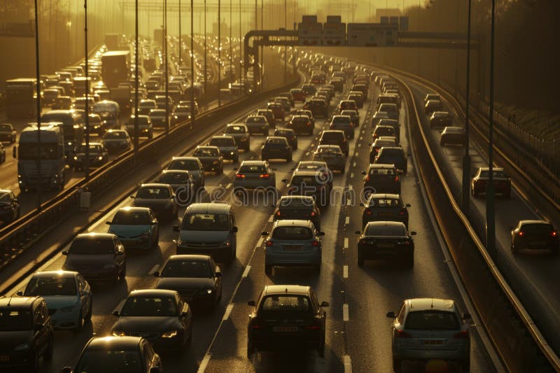 Golden Hour Traffic Congestion on Busy Highway Stock Image - Image of ...