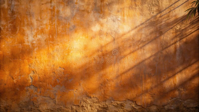 Golden Hour Wall Texture Sunlit Plaster with Plant Shadows. Generative ...