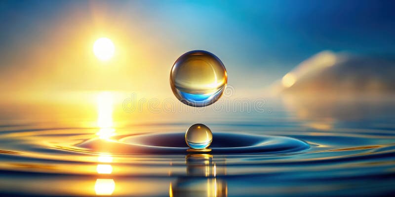 Golden Hour Water Droplet Reflection on Calm Surface. Generative AI ...