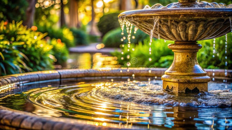 Golden Hour Water Feature in a Serene Garden Setting. Generative AI ...