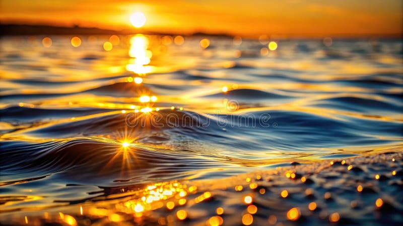 Golden Hour Water Surface Reflections a Close-up View of Rippling Waves ...