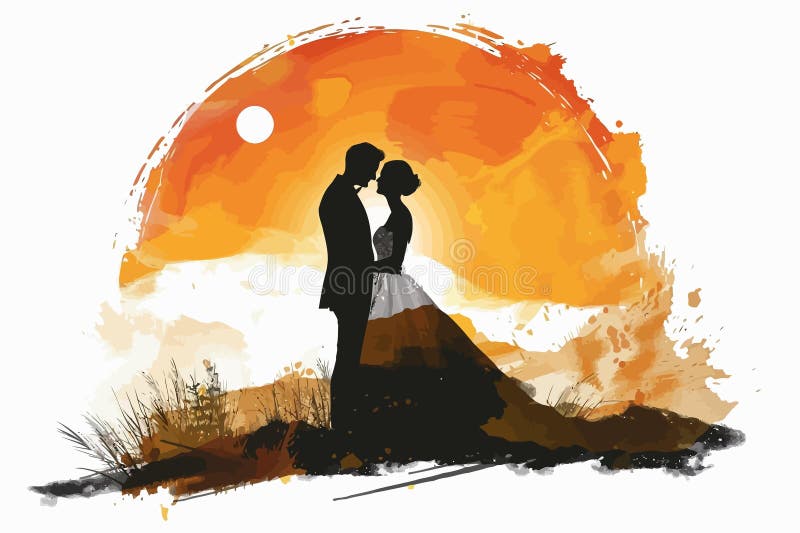 Golden Hour Wedding Photo with Dramatic Lighting Isolated Vector Style ...