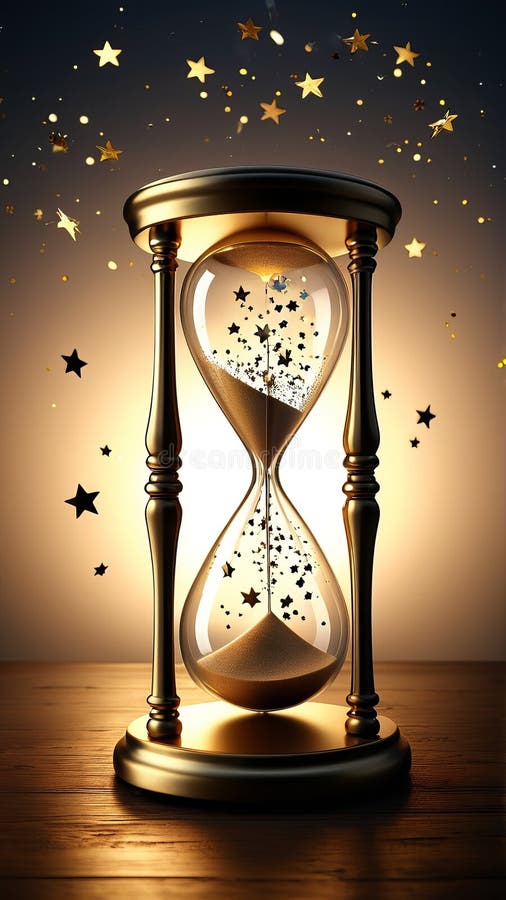 Golden Hourglass with Falling Stars: Time and Magic Concept Art Stock ...