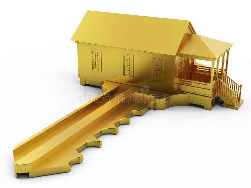 Golden House Key with Clipping Path Stock Illustration - Illustration ...