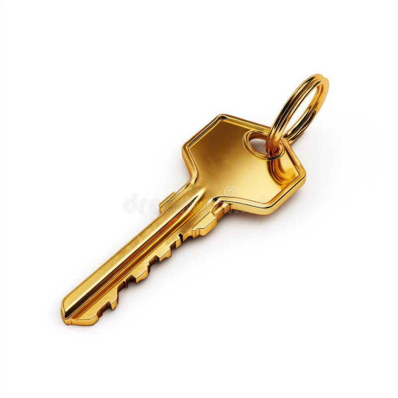 Golden House Key Isolated on White Background Stock Illustration ...