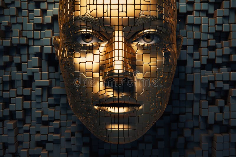 Golden Human S Face with 3D Cubes and Particles in Space As Symbol of ...
