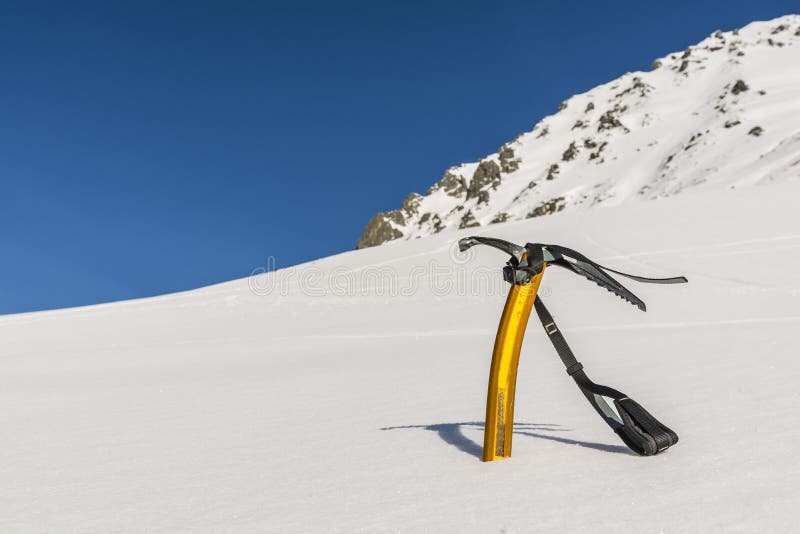 Golden ice axe. stock photo. Image of equipment, loop - 69946692