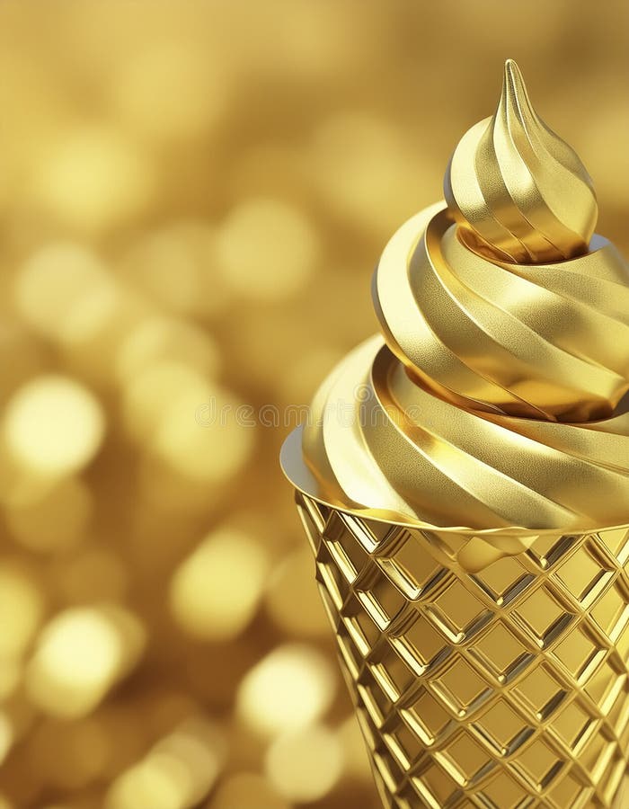 Golden ice-cream cone stock illustration. Illustration of icecream ...