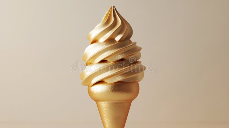 Golden Ice Cream Cone on Plain Background, Dessert Art Concept Stock ...