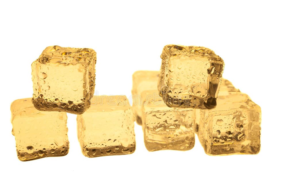 Golden Ice Cubes on White Background Stock Photo - Image of cube ...
