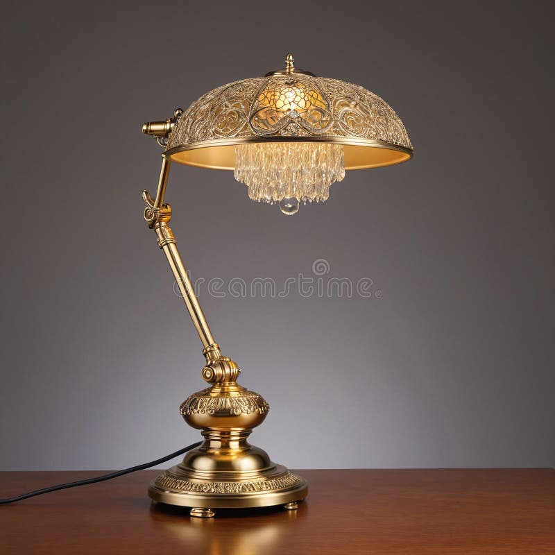 Golden Illumination Elegant Desk Lamp with Intricate Details Stock ...