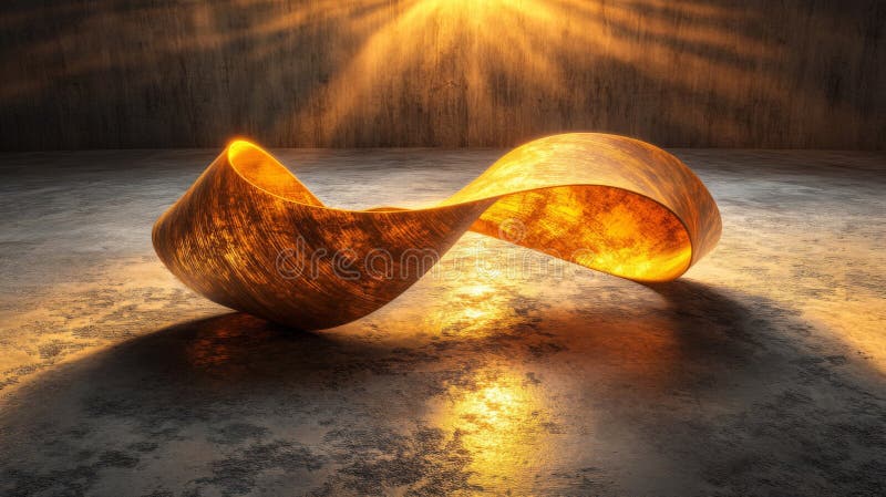 Golden Infinity Loop Sculpture on Dark Surface Stock Illustration ...