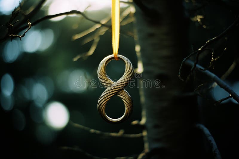 A Golden Infinity Symbol Hanging from a Tree Stock Illustration ...