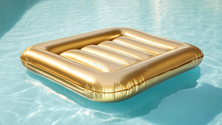 Golden Inflatable Float in Clear Pool Water with Sunlight Reflections ...