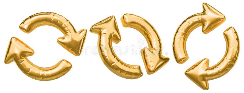 Golden Inflated Balloon Arrows Set. Reset Symbol. 3D Rendering. Stock ...