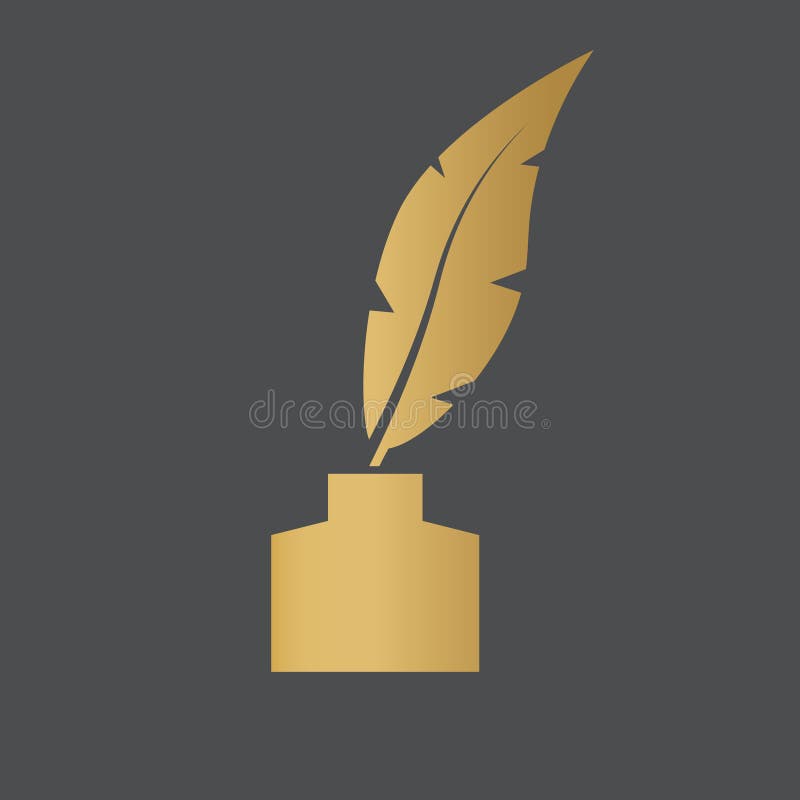 Golden Inkwell with a Pen Icon Stock Vector - Illustration of drawing ...