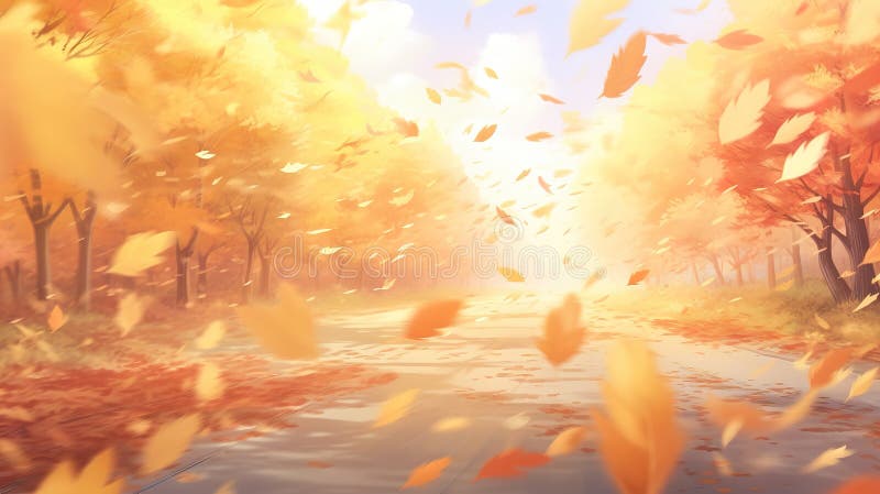 A Golden Inspired Anime Wallpaper in Autumn, Ai Generated Image Stock ...