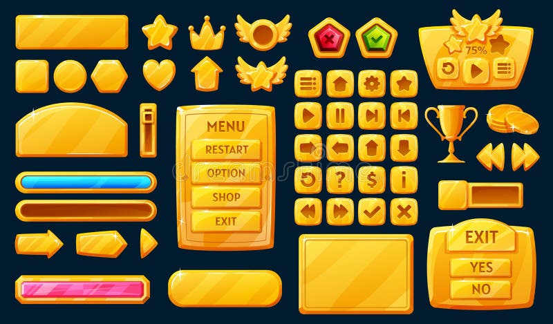 Golden Interface Game Buttons, Ui, Gui Elements Stock Vector - Illustration of game, dashboard ...