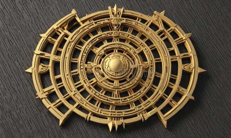 Golden, Intricate Compass with Concentric Circles and Central Point is ...