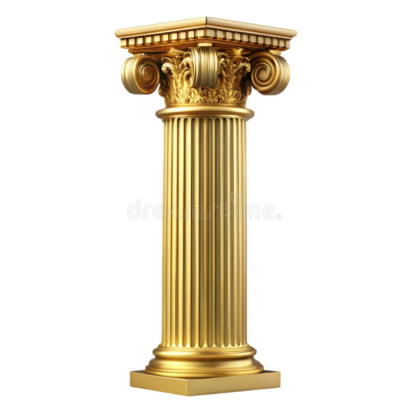 Golden Ionic Column with Intricate Details Isolated on White Background ...