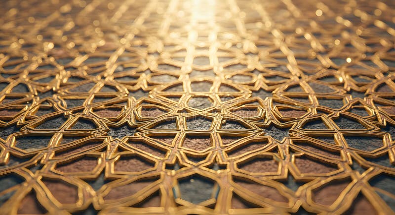 Golden Islamic Geometric Pattern with Sunlight Reflection Stock Photo ...