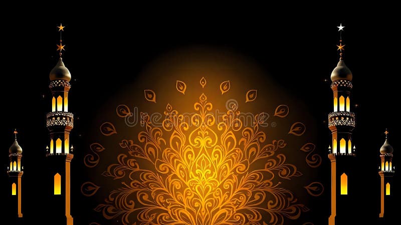 Golden Islamic Pattern with Moonlit Glow and Dark Background Stock ...