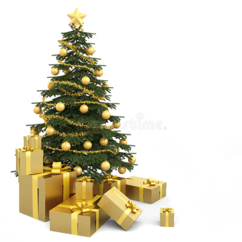 Golden Isolated Christmas Tree Stock Illustration - Illustration of ...