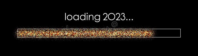 Golden Isolated 2023 Loading Bar with Confetti on Black Background ...