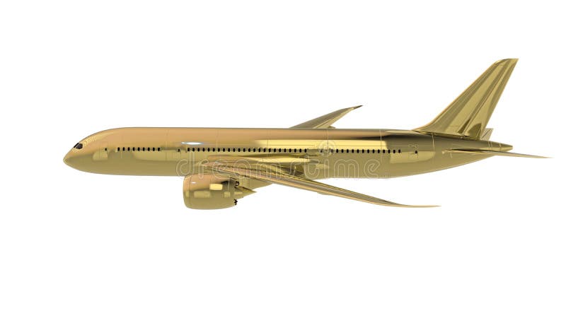 Golden Jet Airplane Isolated. 3d Render Stock Illustration ...