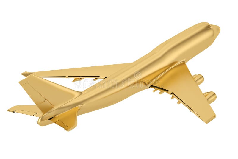 Golden Jet Airplane Isolated on White Background 3D Illustration Stock ...