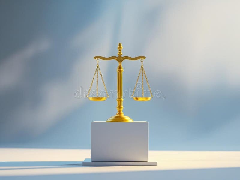 Golden Justice Scale on Pedestal Law and Balance Scale Circle Soft Blue ...