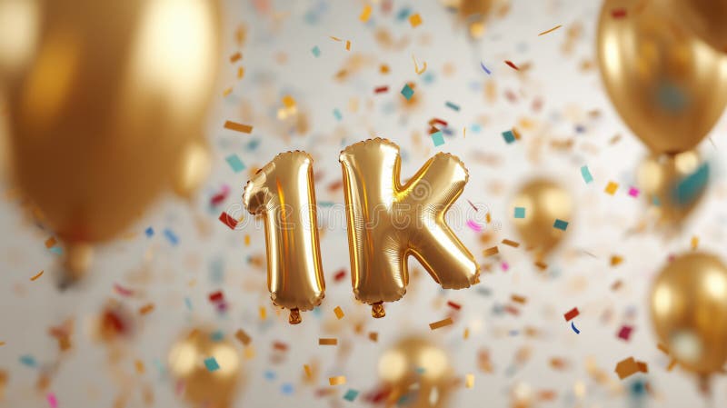 Golden 1k Celebration with Balloons and Confetti Stock Illustration ...