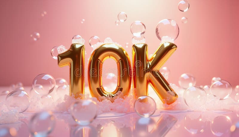 Golden 10K Celebration Balloons with Effervescent Bubbles, Festive ...