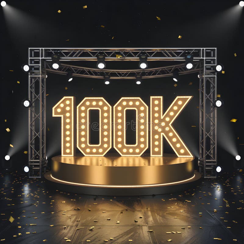 Golden 100K Structure on a Circular Platform with Festive Metallic ...