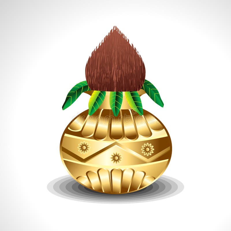 Golden Kalash with Coconut stock vector. Illustration of holiday - 34328083