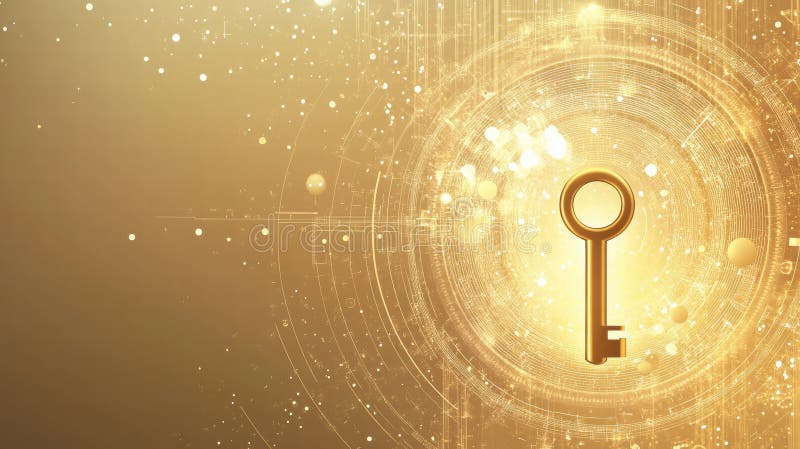 Golden Key Surrounded by Digital Light Effects Symbolizes Access and ...