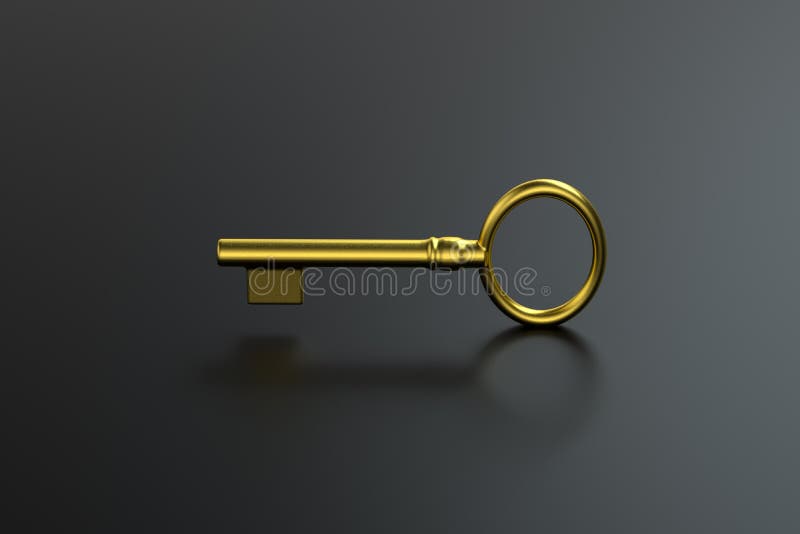 The Golden Key with Black Background, 3d Rendering Stock Illustration ...