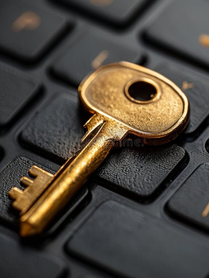 Golden Key on a Black Keyboard Stock Photo - Image of keyboard ...