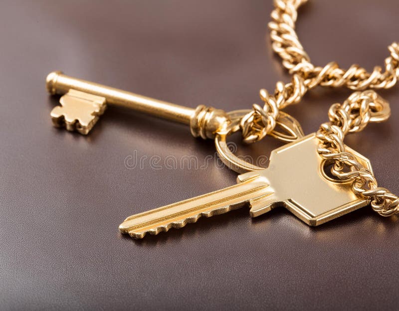 A Golden Key with Chain Attached Stock Illustration - Illustration of ...