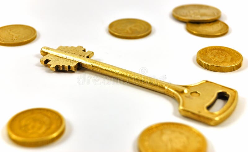 Golden key and coins stock image. Image of safe, secure - 7658289