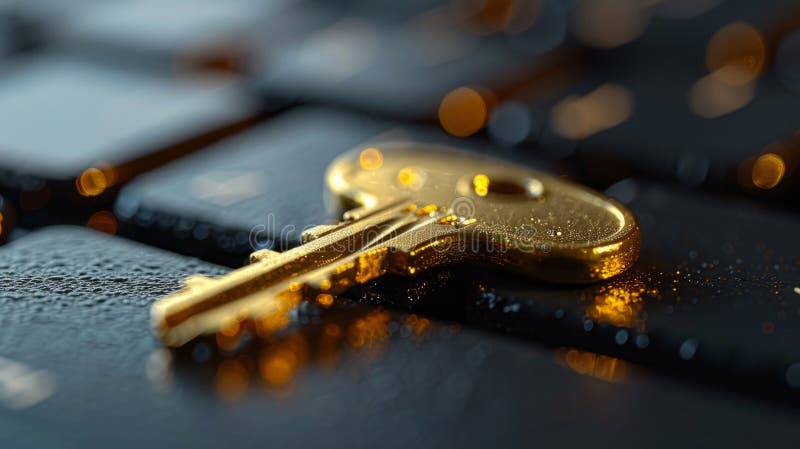 Golden Key on a Computer Keyboard, Symbolizing Security. Stock Image ...