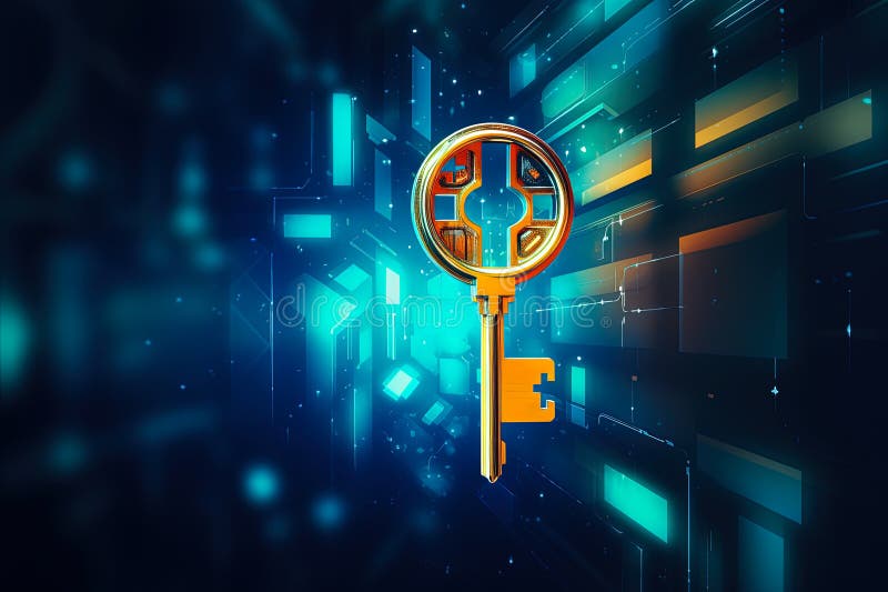 Golden Key on Dark Blue Digital Background. Business Internet ...