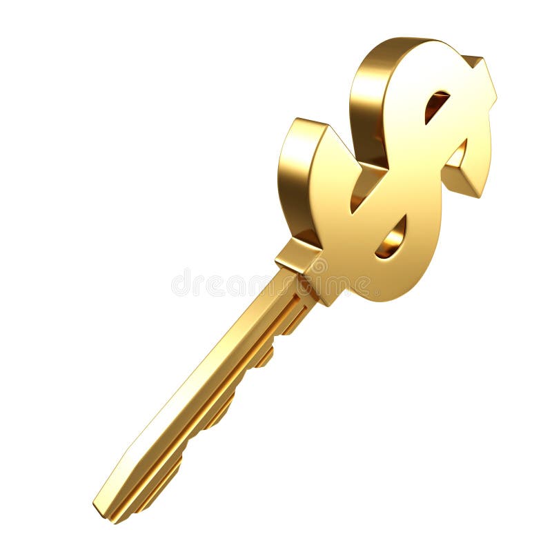 Golden Key with Dollar Sign on White Stock Illustration - Illustration ...