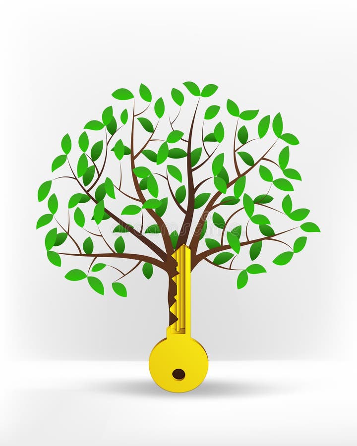 Golden Key in Front of Green Leafy Tree Vector Stock Vector ...